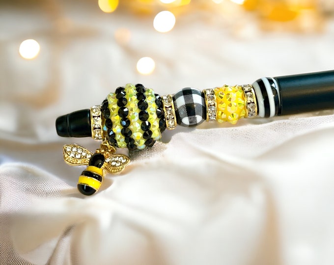 Bee Beaded Pen: Black & Yellow Glam Journal Pen - Etsy