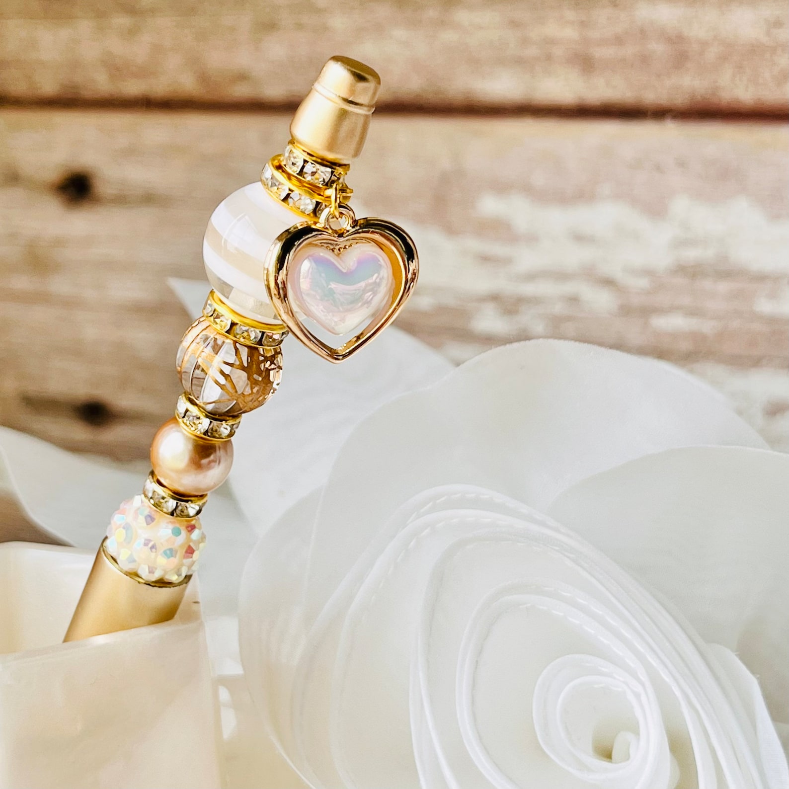 Ivory Beaded Gold Wedding Guest Book Pen Sign in Table Pen - Etsy