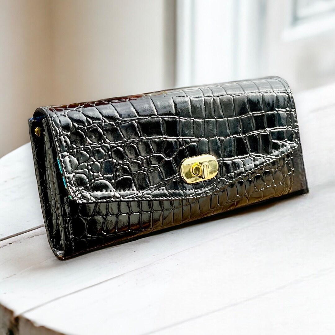 Black Faux Croc Clutch Wallet, Dragonfly Wallet - Etsy