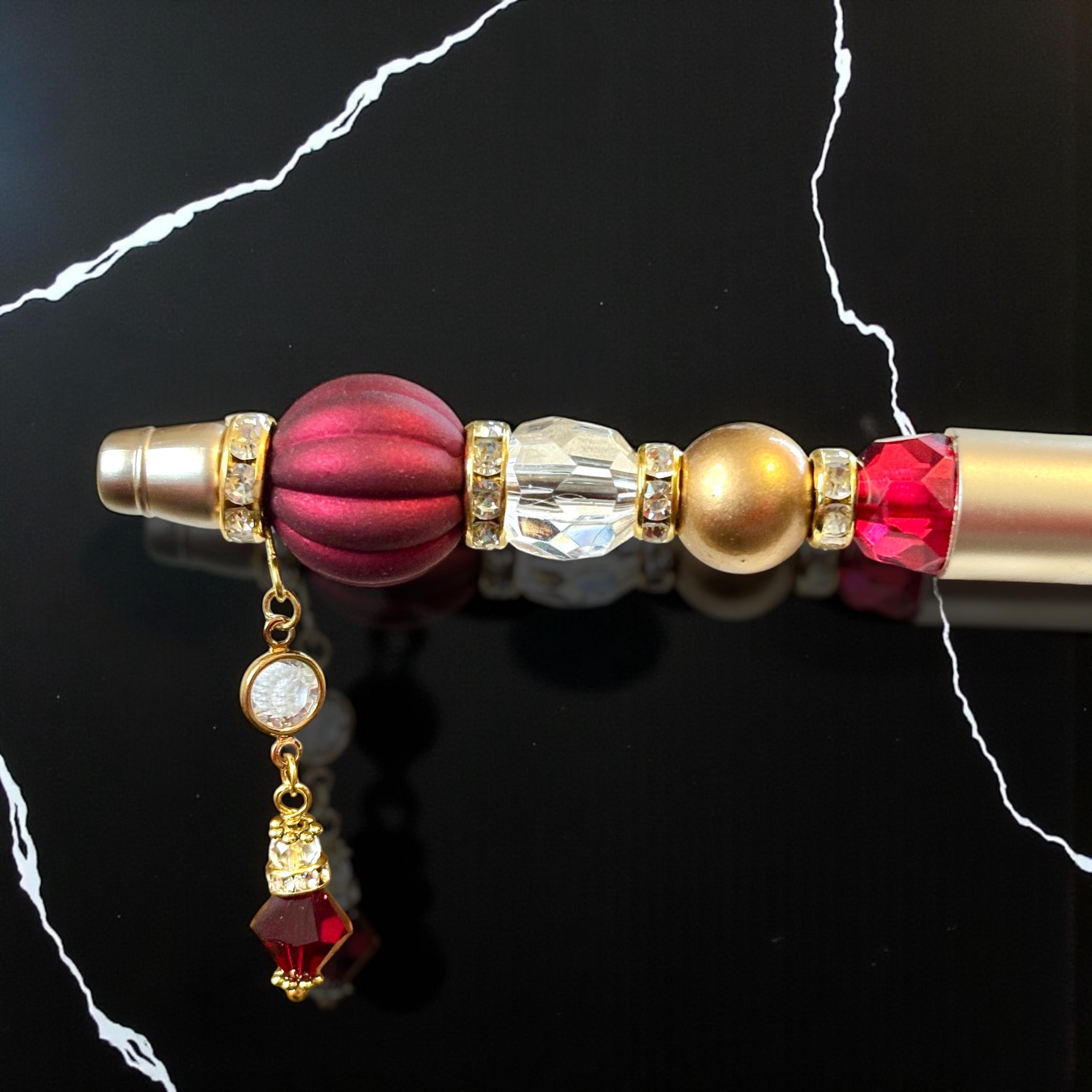 Garnet Beaded Pen: Gold Wedding Guest Book Pen, January Birthstone Gift ...
