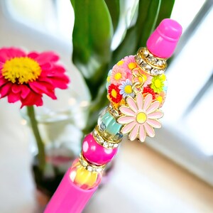 Pink Floral Beaded Pen, Floral Gift Pen, Journal, Planner, Writer Gift ...