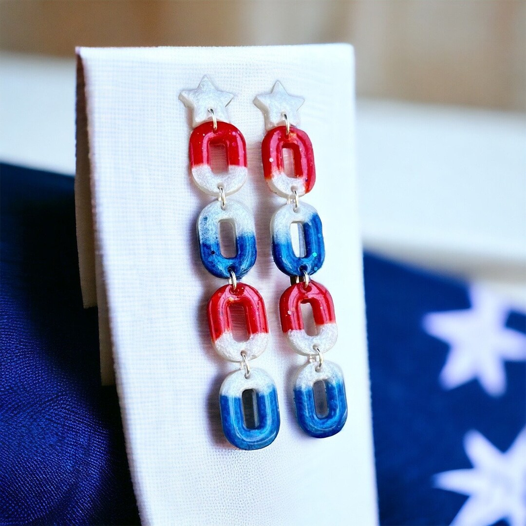 Red White Blue 4th of July Earrings, Patriotic American Jewelry, July ...