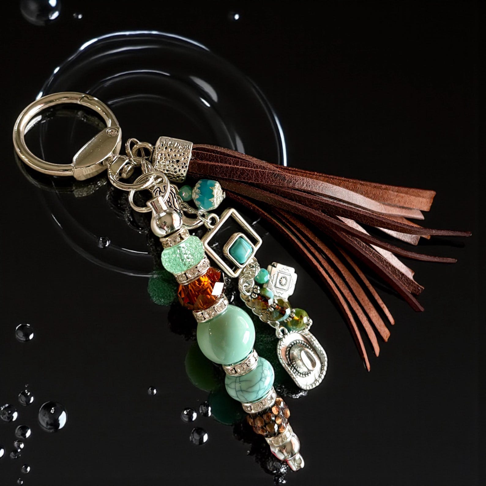 Western Silver Bag Charm, Cowgirl Silver Turquoise Keychain - Etsy