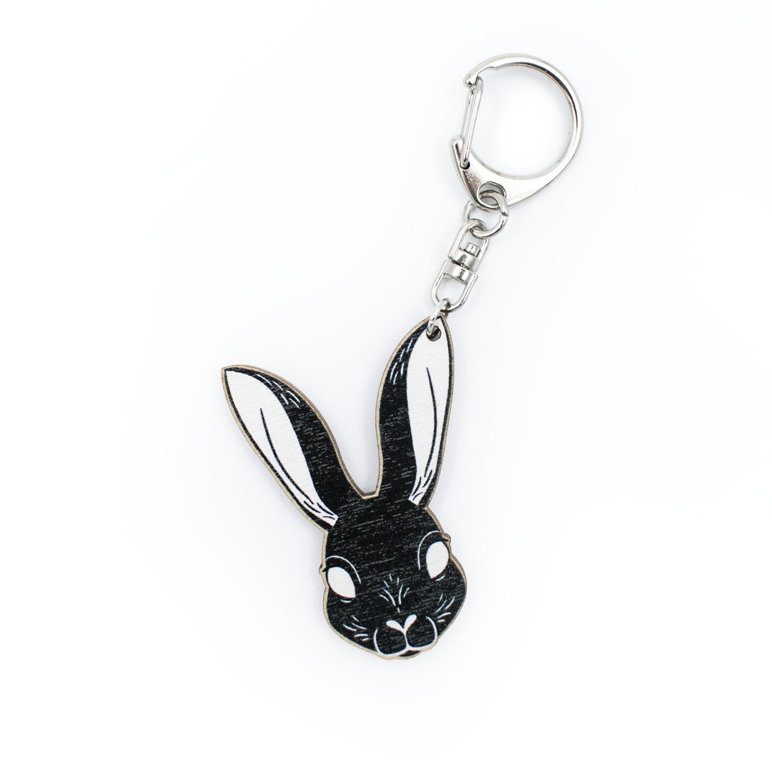 Wooden Rabbit Keychain / Black Rabbit Keychain / Rabbit Keyring ...