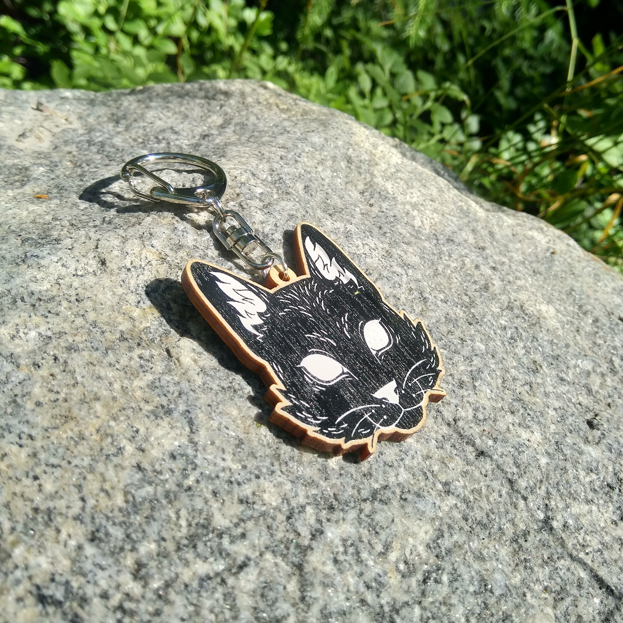 Wooden Cat Keychain / Black Cat Keychain / Black Cat Keyring / Laser ...