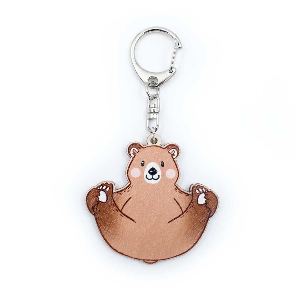 Wooden Bear Keychain / Cute Bear Keychain / Sitting Bear Charm / Teddy ...