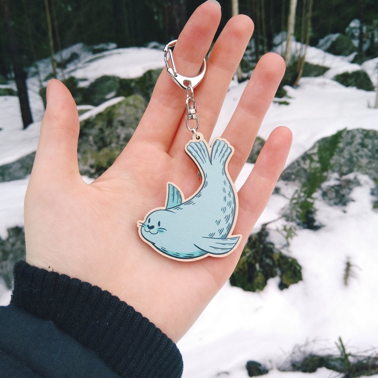 Wooden Seal Keychain / Animal Keyring / Ringed Seal / Sea Lion - Etsy