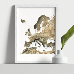 Europe Elevation Map (geo) - 2D Poster Shaded Relief Map, Fine Art Wall ...
