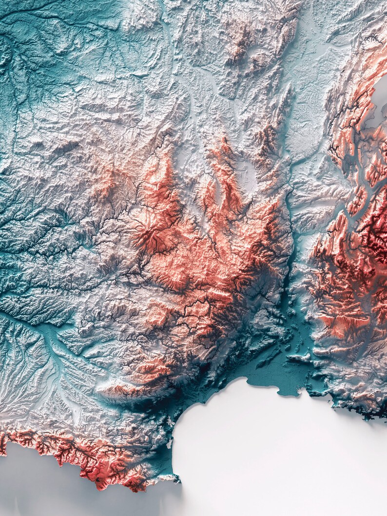 France Elevation Tint Irid Shaded Relief Map Fine Art - Etsy