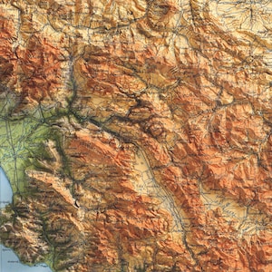 Apulia and Lucania (italy) Topographic Map of 1950 - 2D Poster Shaded ...