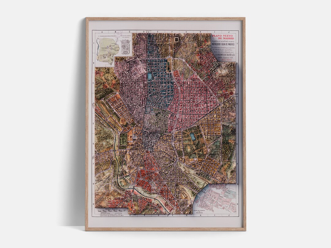 Madrid spain City Map of 1940 2D Poster Shaded Relief Map - Etsy