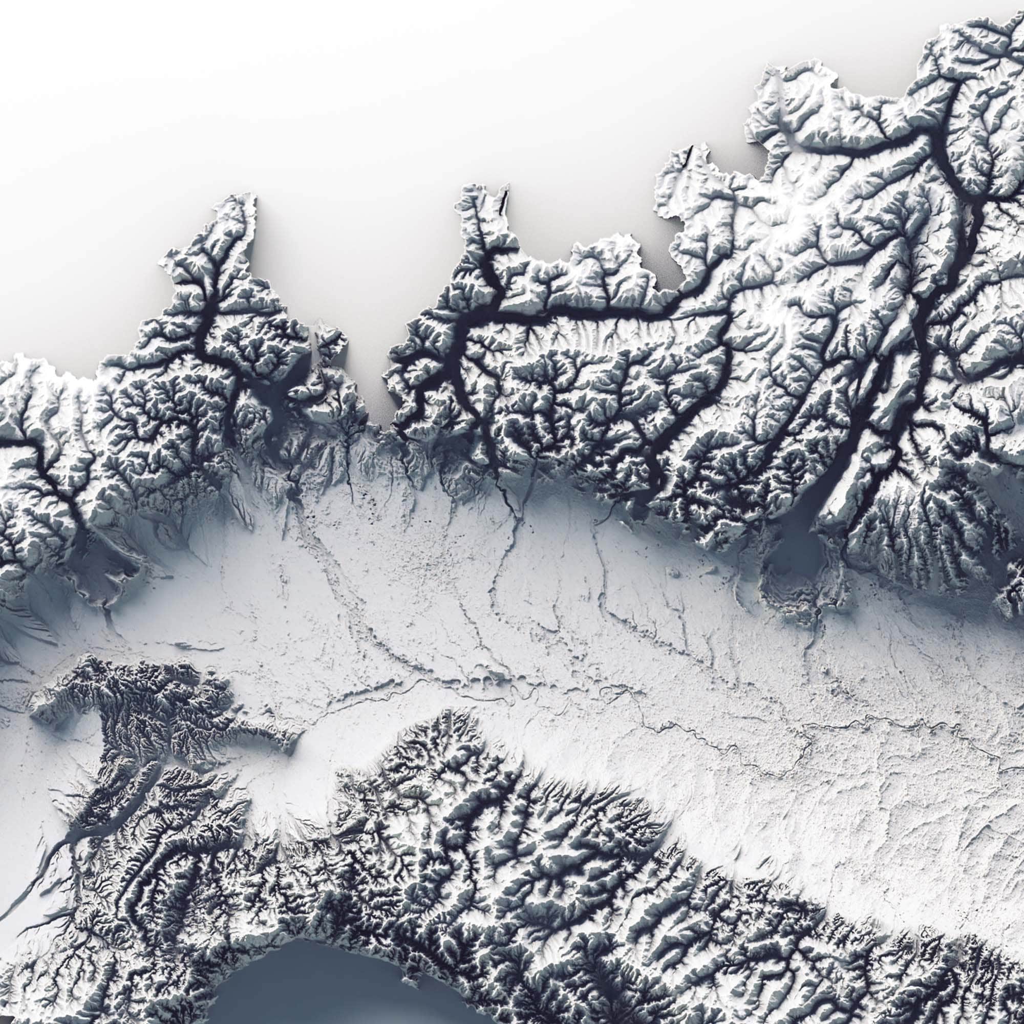 Italy Elevation Map (white) - 2D Poster Shaded Relief Map, Fine Art ...