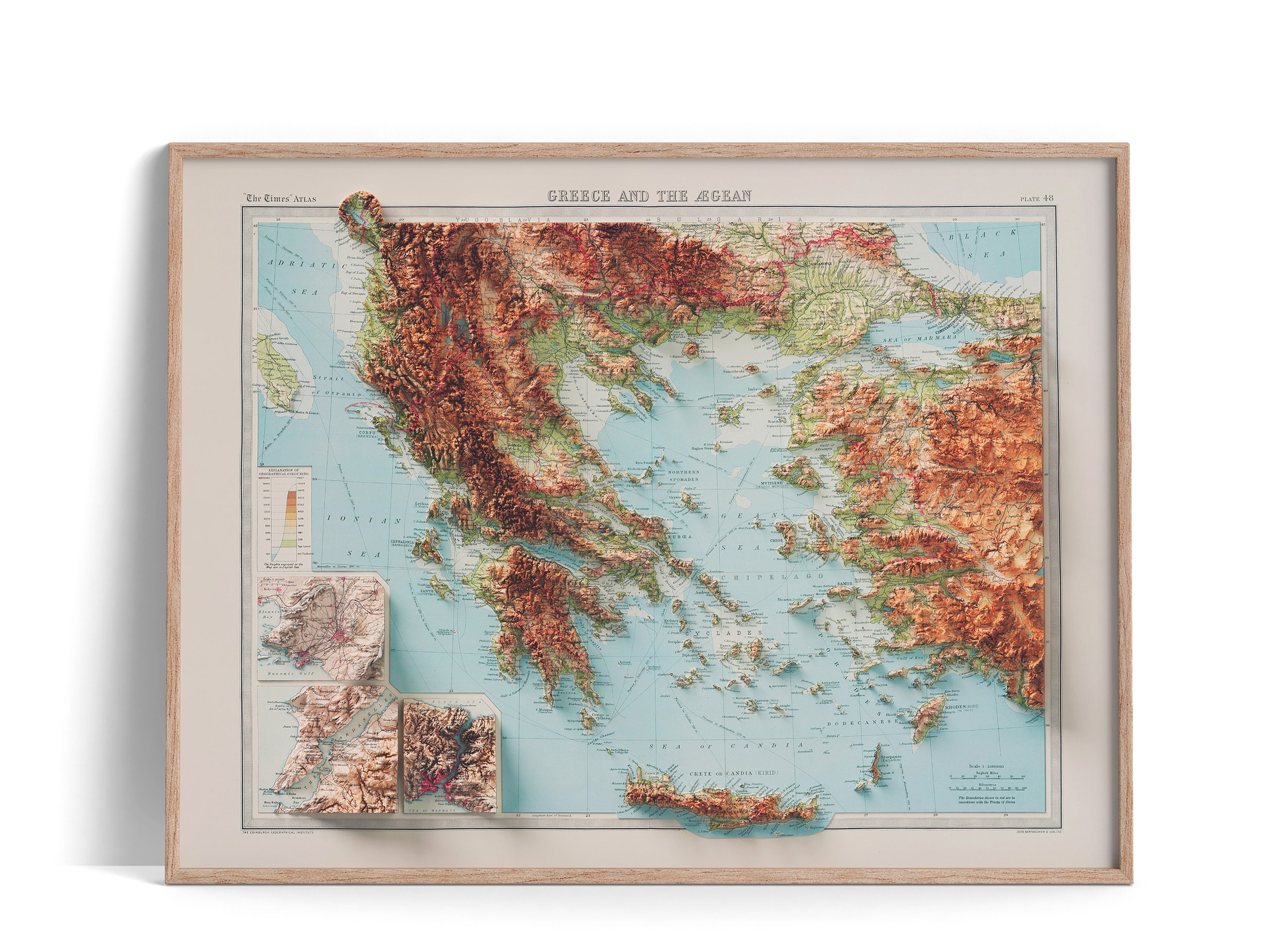 Greece Topographic Map of 1922 2D Poster Shaded Relief Map, Fine Art ...