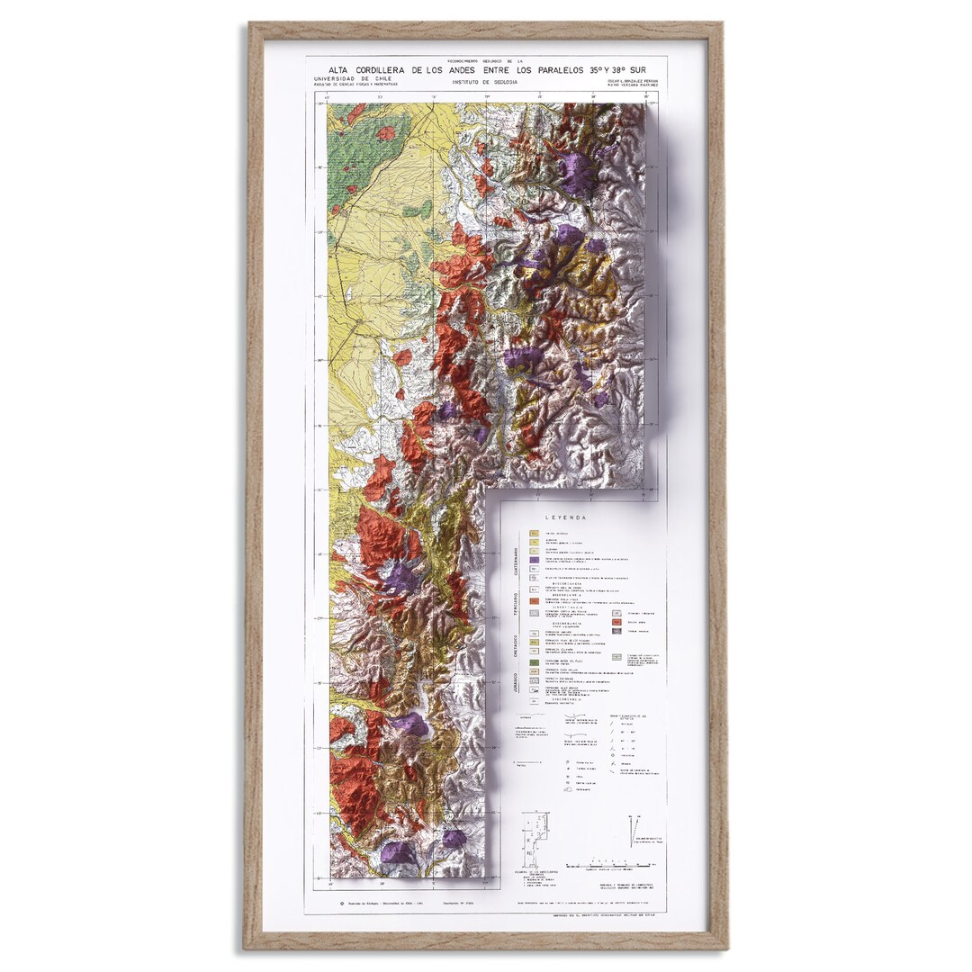 Andes (chile) Geological Map of 1964 - 2D Poster Shaded Relief Map ...