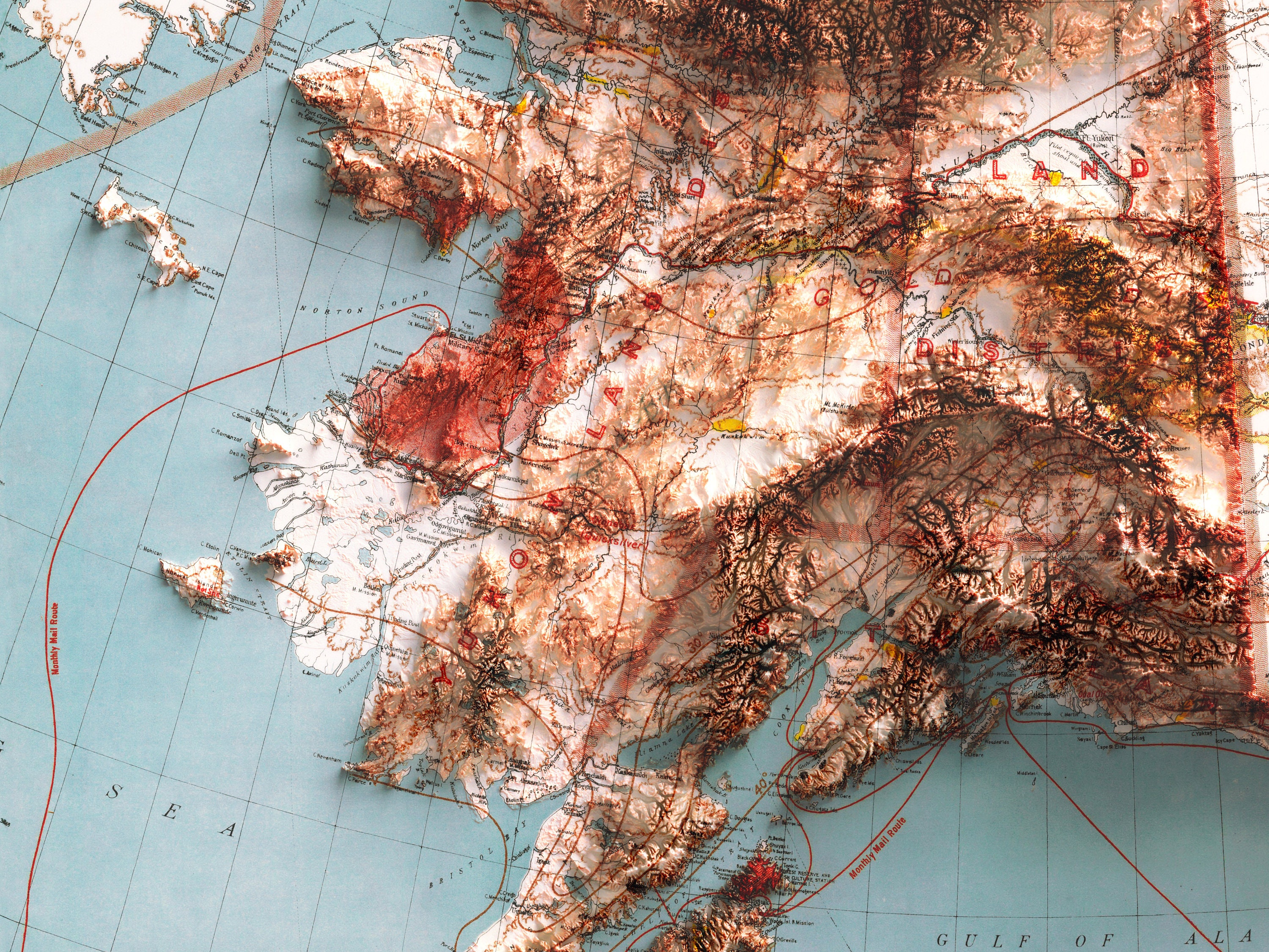 Alaska USA Topographic Map of 1898 2D Poster Shaded Relief Map, Fine ...