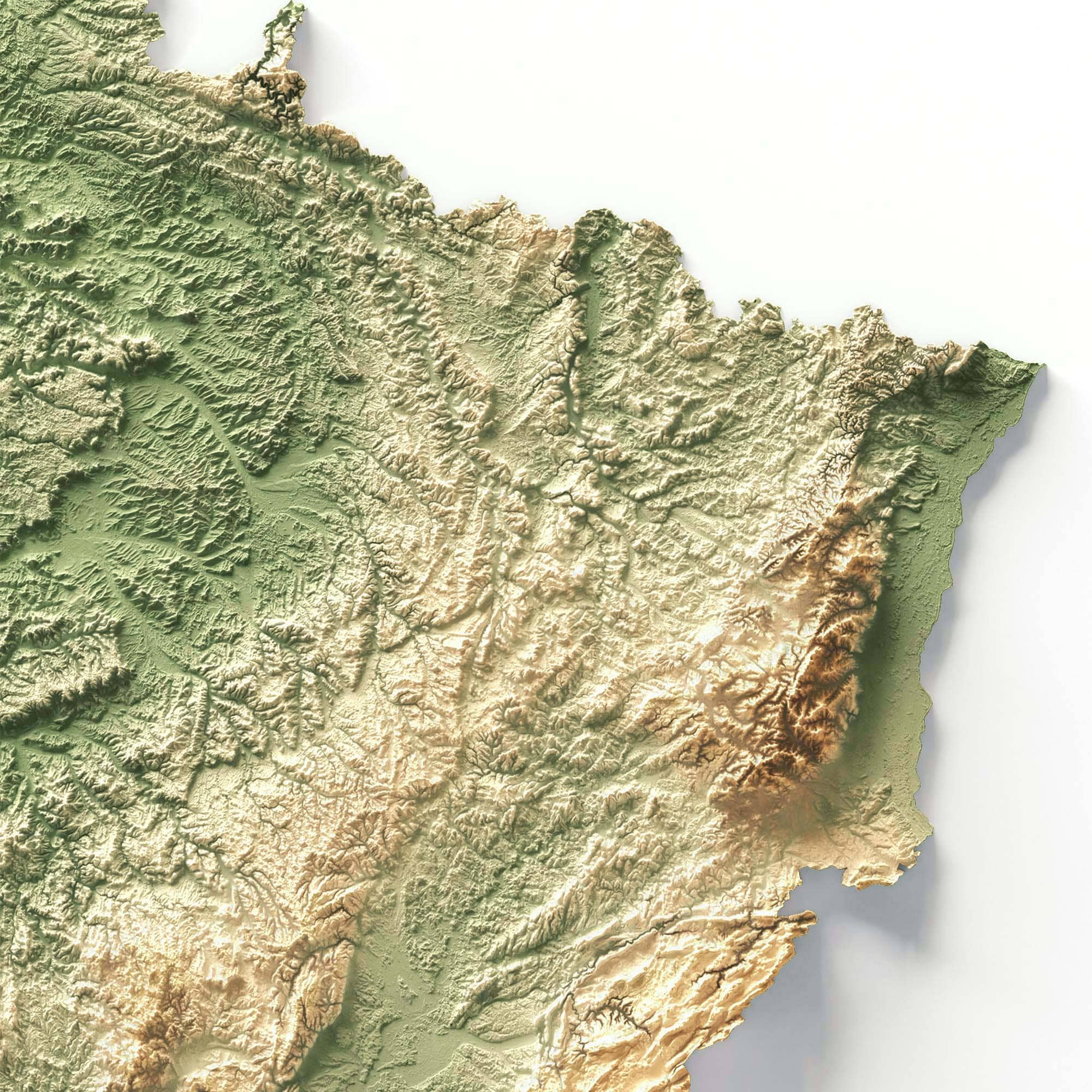 France Elevation Map (geo) - 2D Poster Shaded Relief Map, Fine Art Wall ...