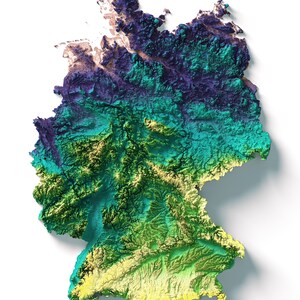 Germany Elevation Map viridis 2D Poster Shaded Relief Map, Fine Art ...