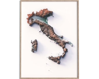 Italy Elevation Map spectral 2D Poster Shaded Relief Map, Fine Art Wall ...