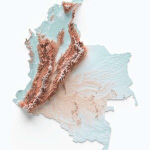 Colombia Elevation Map (candy) - 2D Poster Shaded Relief Map, Fine Art ...
