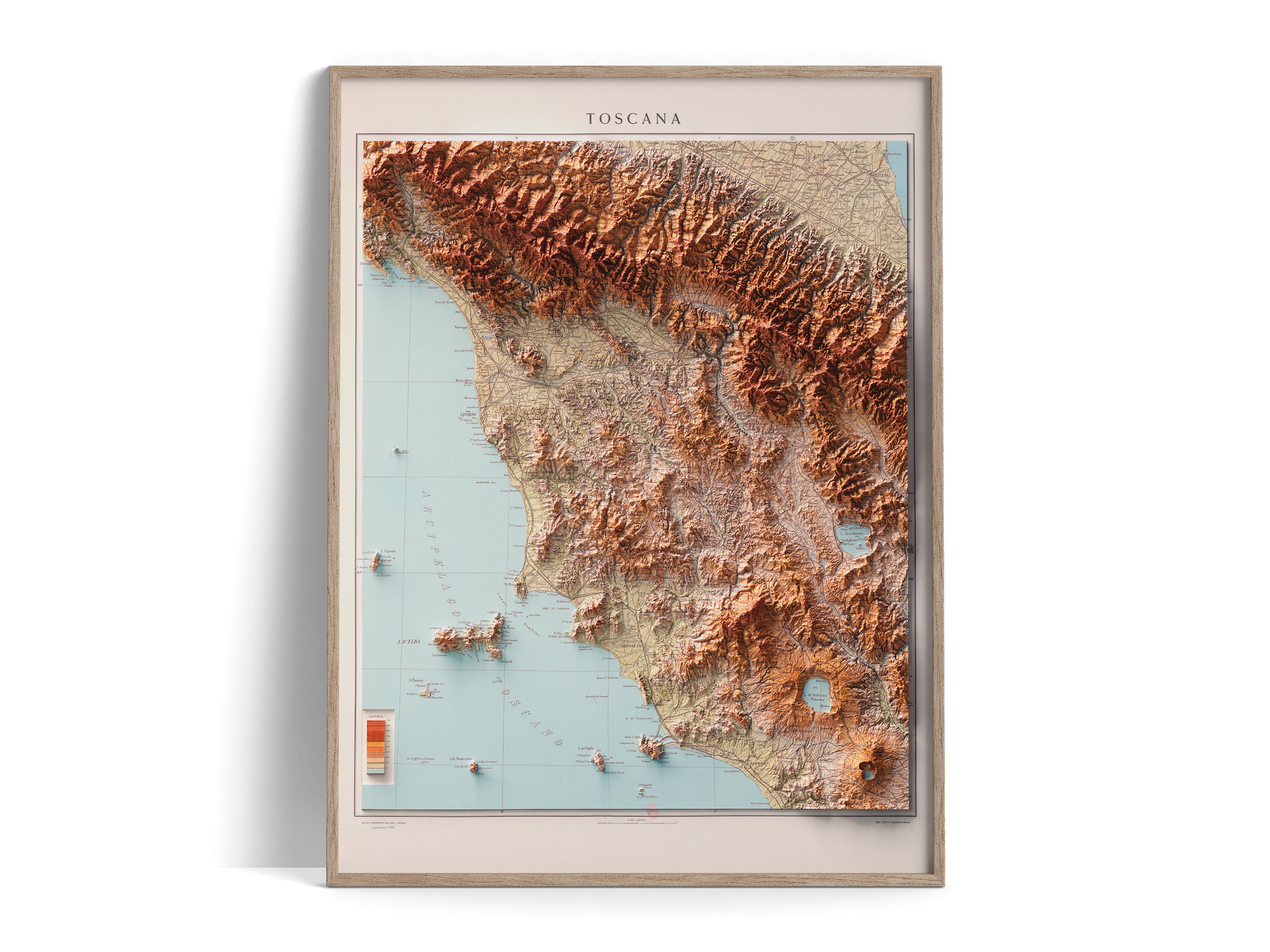 Tuscany italy Topographic Map of 1935 2D Poster Shaded Relief Map, Fine ...