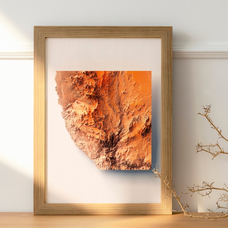 Namib Desert, Namibia Elevation Map red 2D Poster Shaded Relief Map ...