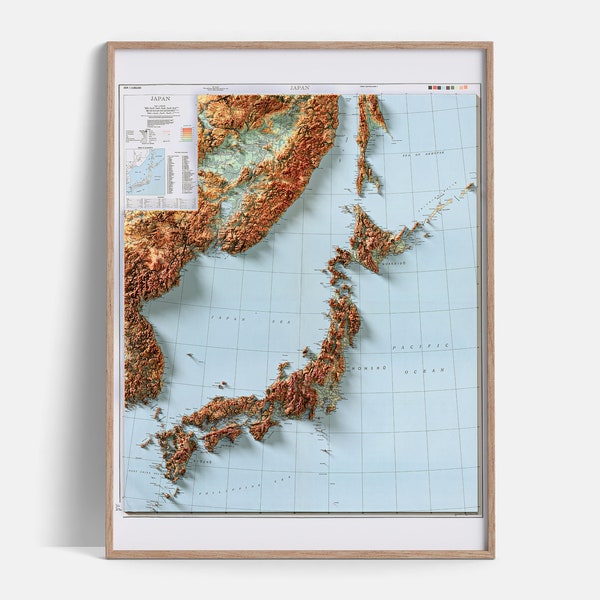 Topographic Map of Japan - Etsy