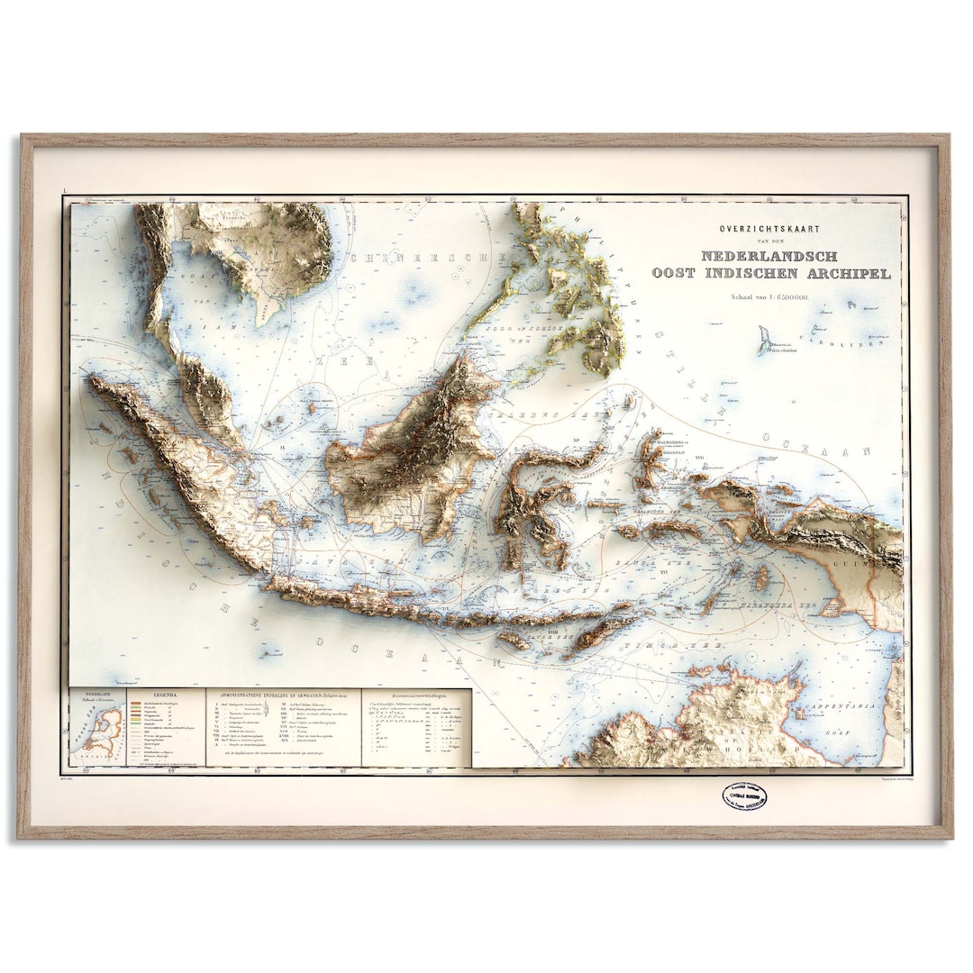 Indonesia Topographic Map of 1901 - 2D Poster Shaded Relief Map, Fine ...