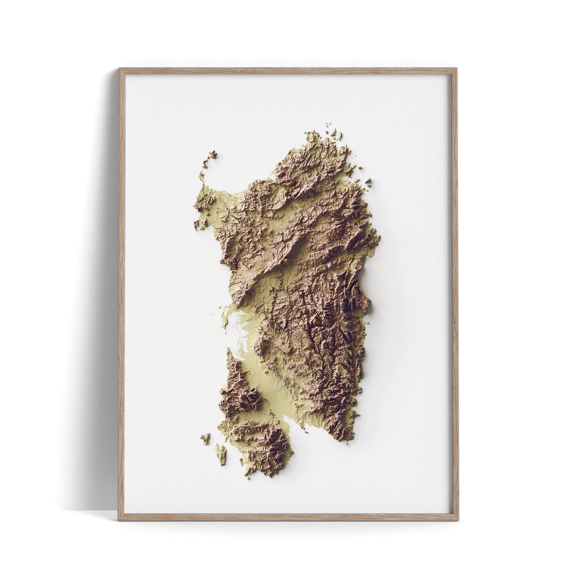 Sardinia, Italy Elevation Map geo 2D Poster Shaded Relief Map, Fine Art ...