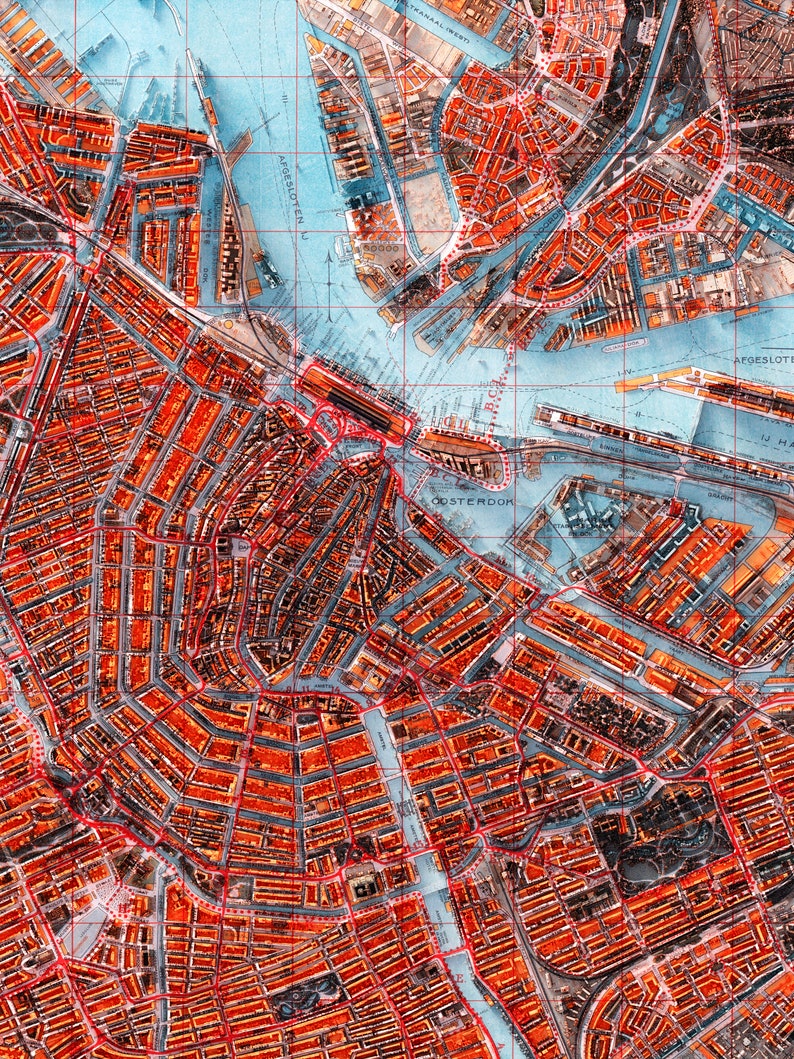 Amsterdam the Netherlands City Map of 1914 2D Poster Shaded Relief Map ...