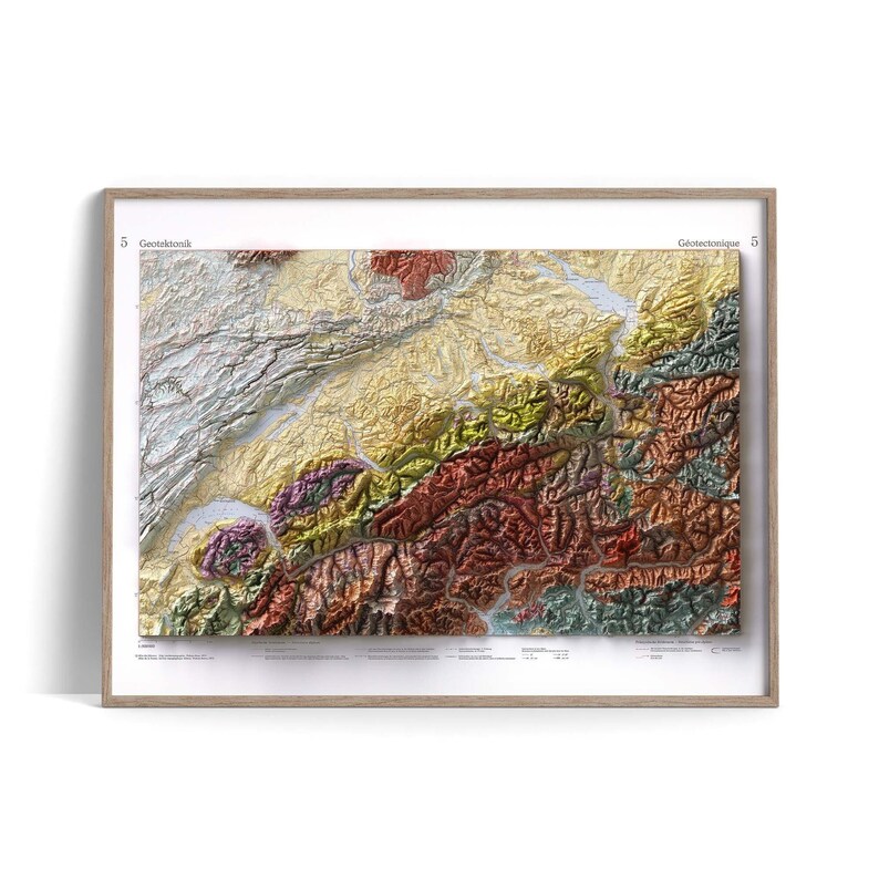 Switzerland Geological Map of 1972 2D Poster Shaded Relief Map, Fine ...