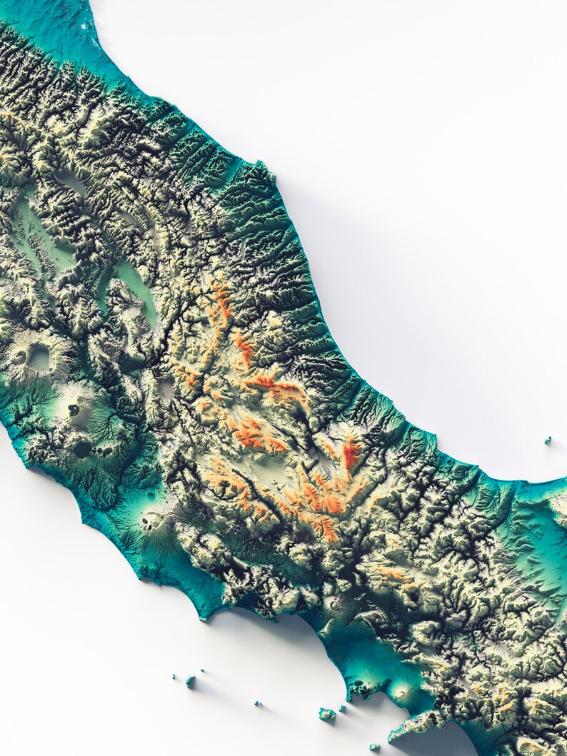 Italy Elevation Map spectral 2D Poster Shaded Relief Map, Fine Art Wall ...