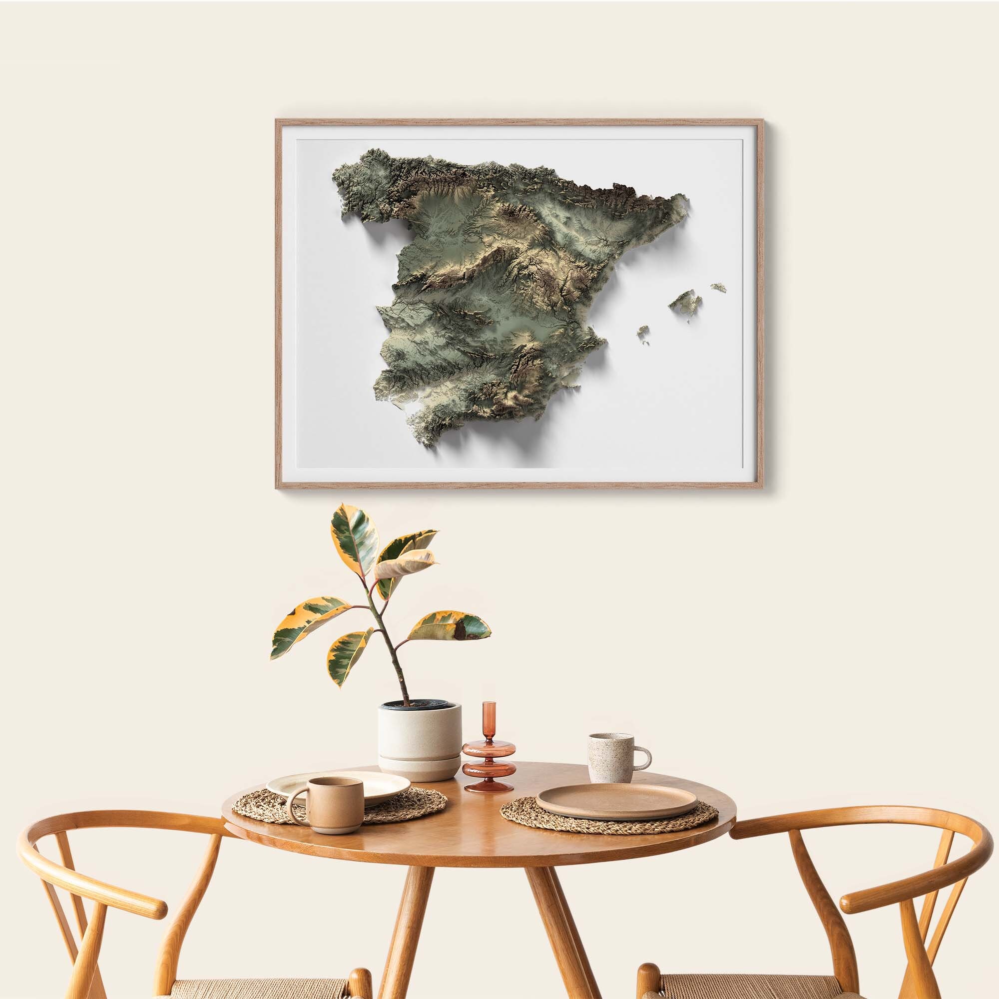 Spain Elevation Map (geo) - 2D Poster Shaded Relief Map, Fine Art Wall ...