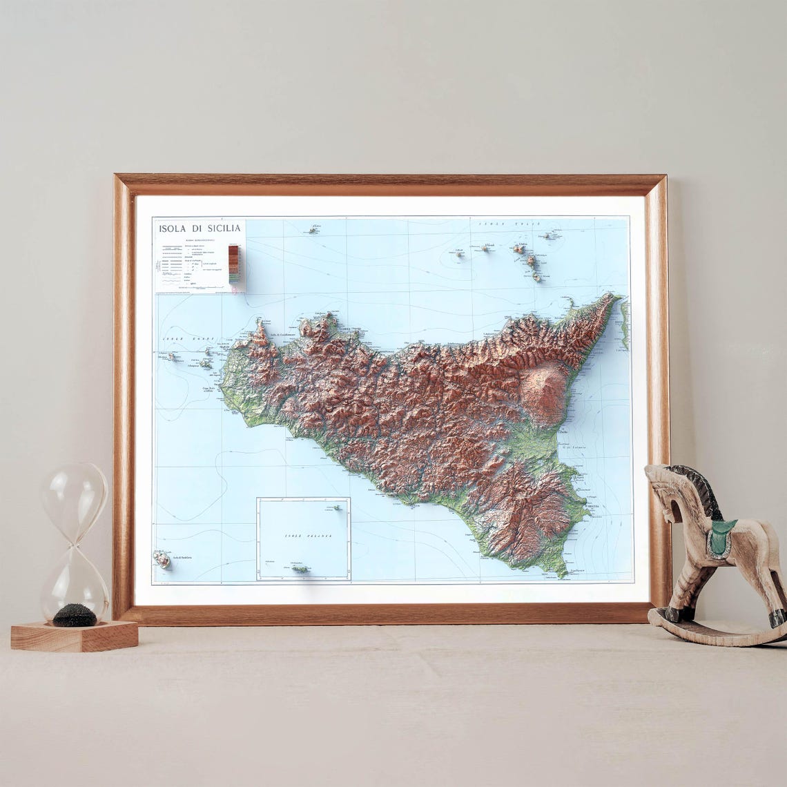 Sicily (italy) Topographic Map of 1943 - 2D Poster Shaded Relief Map ...