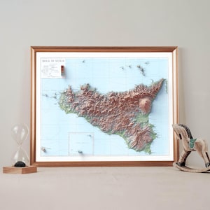 Sicily (italy) 1943 Topographic Map: Vintage Flat Shaded Relief Print ...