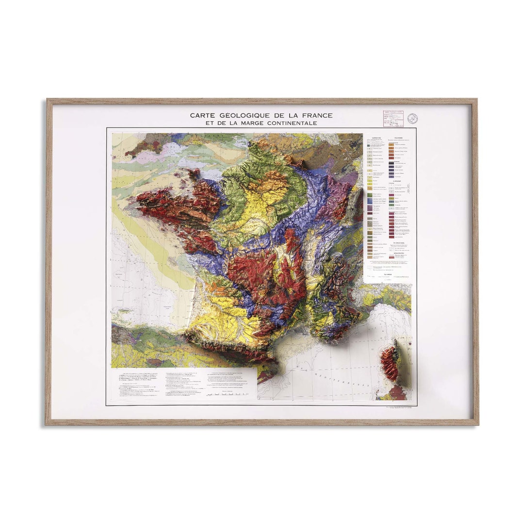 France Geological Map of 1980 2D Poster Shaded Relief Map, Fine Art ...