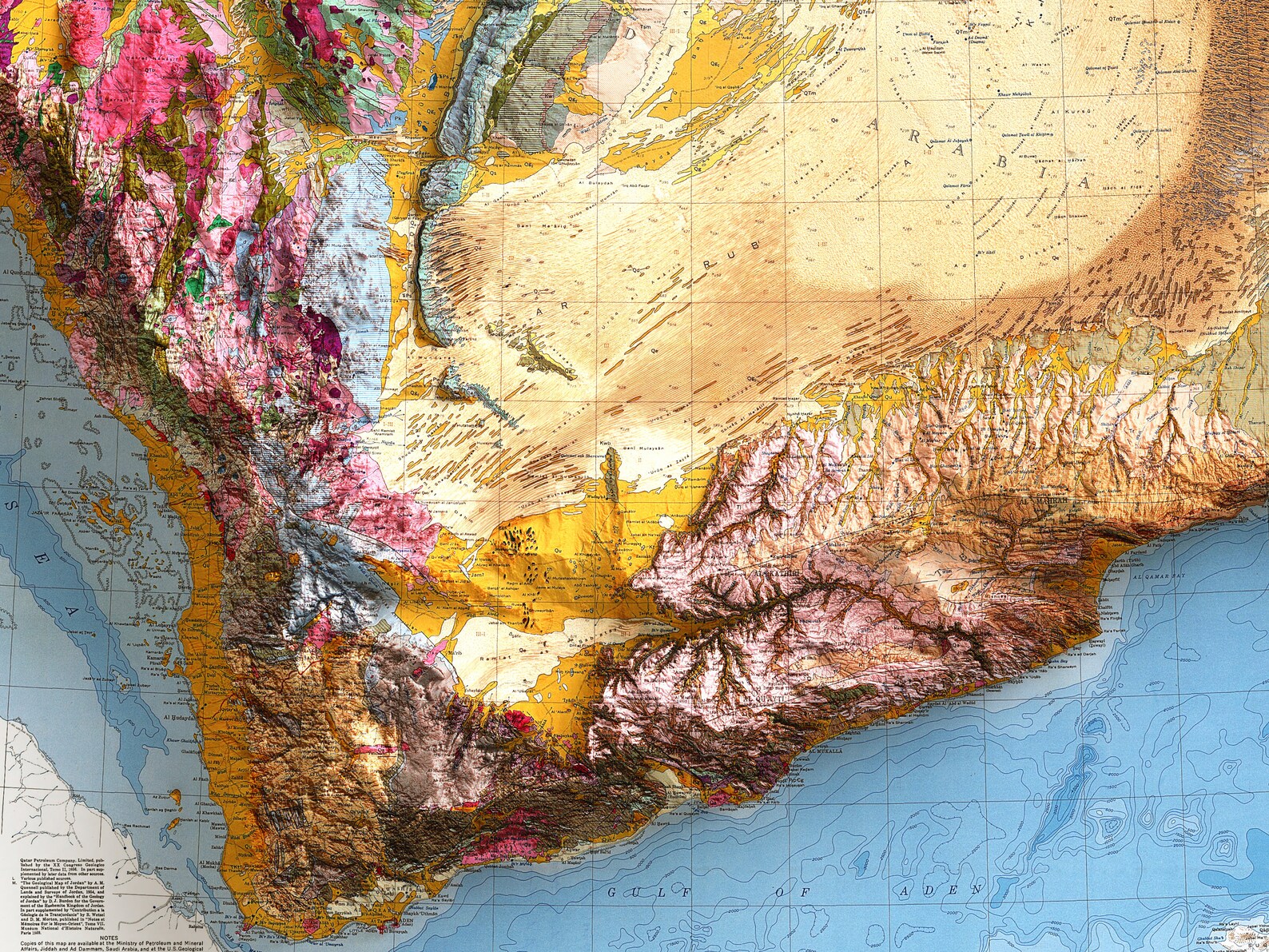 Arabian Peninsula Geological Map of 1963 2D Poster Shaded Relief Map ...