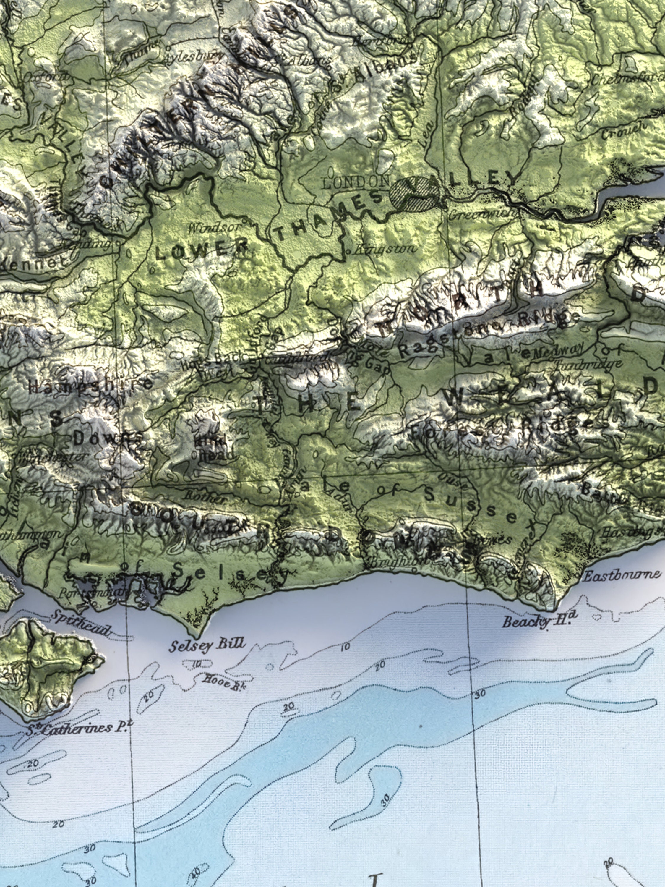 British-irish Isles Topographic Map of 1920 - 2D Poster Shaded Relief Map, Fine Art Wall Decor ...