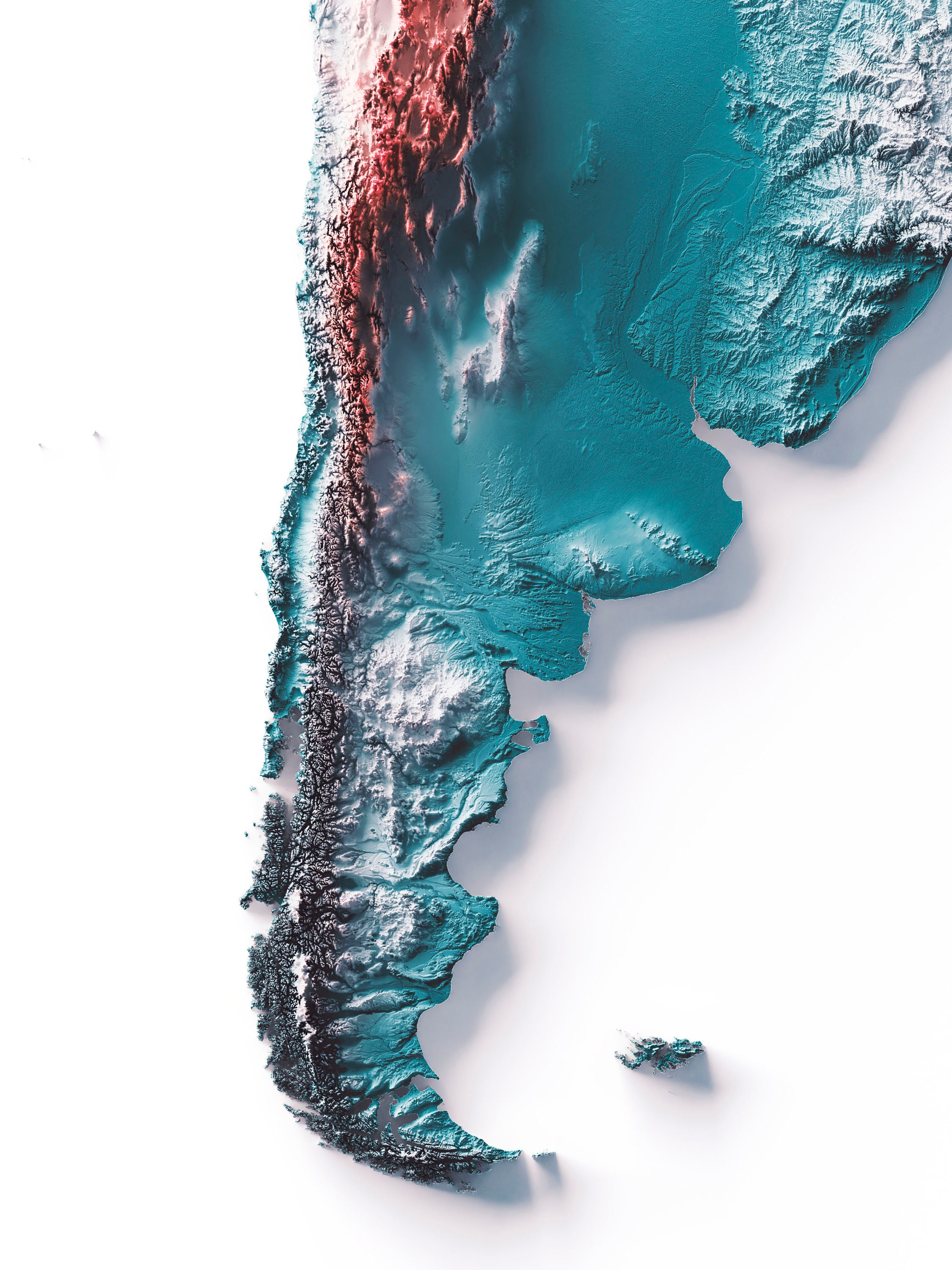 South America Elevation Map irid 2D Poster Shaded Relief Map, Fine Art ...