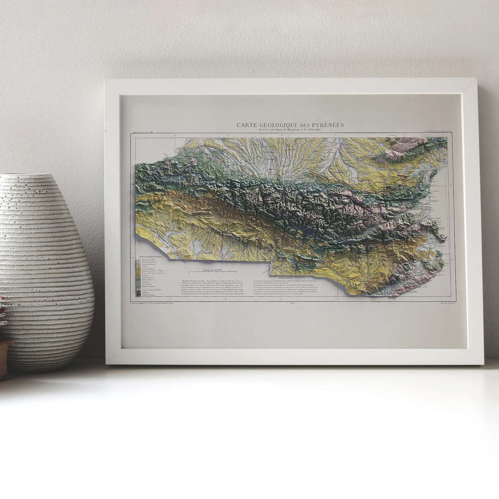 Pyrenees (france, Spain) Geological Map of 1891 - 2D Poster Shaded ...