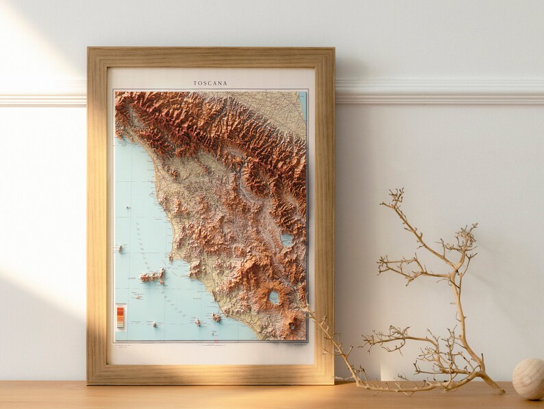 Tuscany italy Topographic Map of 1935 2D Poster Shaded Relief Map, Fine ...