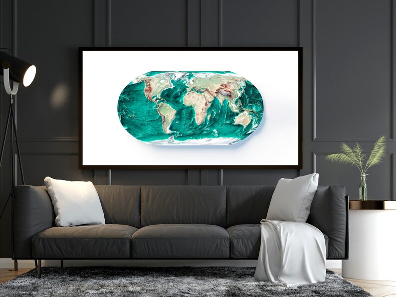 World Bathymetric Elevation Map geo 2D Poster Shaded Relief Map, Fine ...