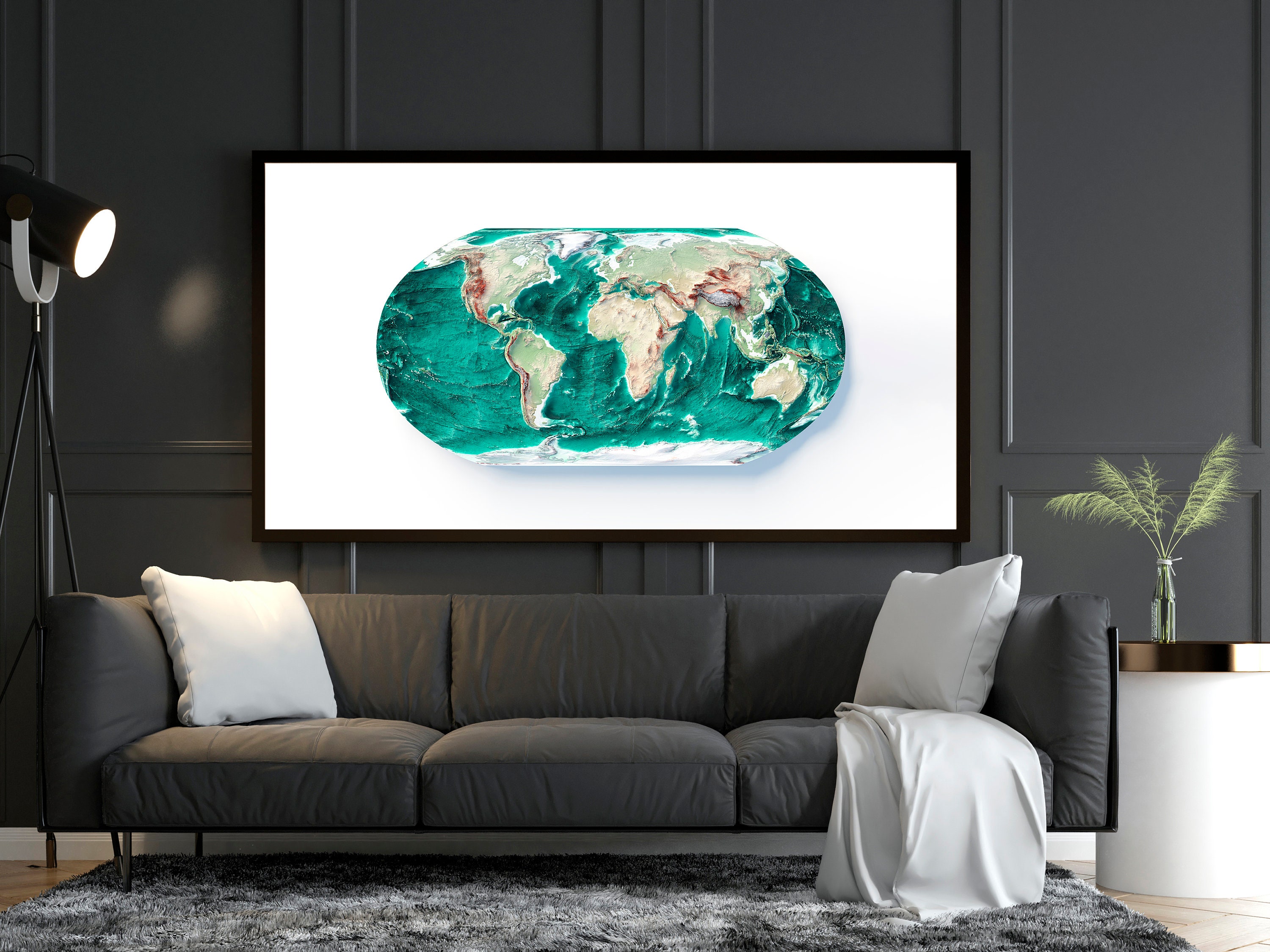 World Bathymetric Elevation Map geo 2D Poster Shaded Relief Map, Fine ...
