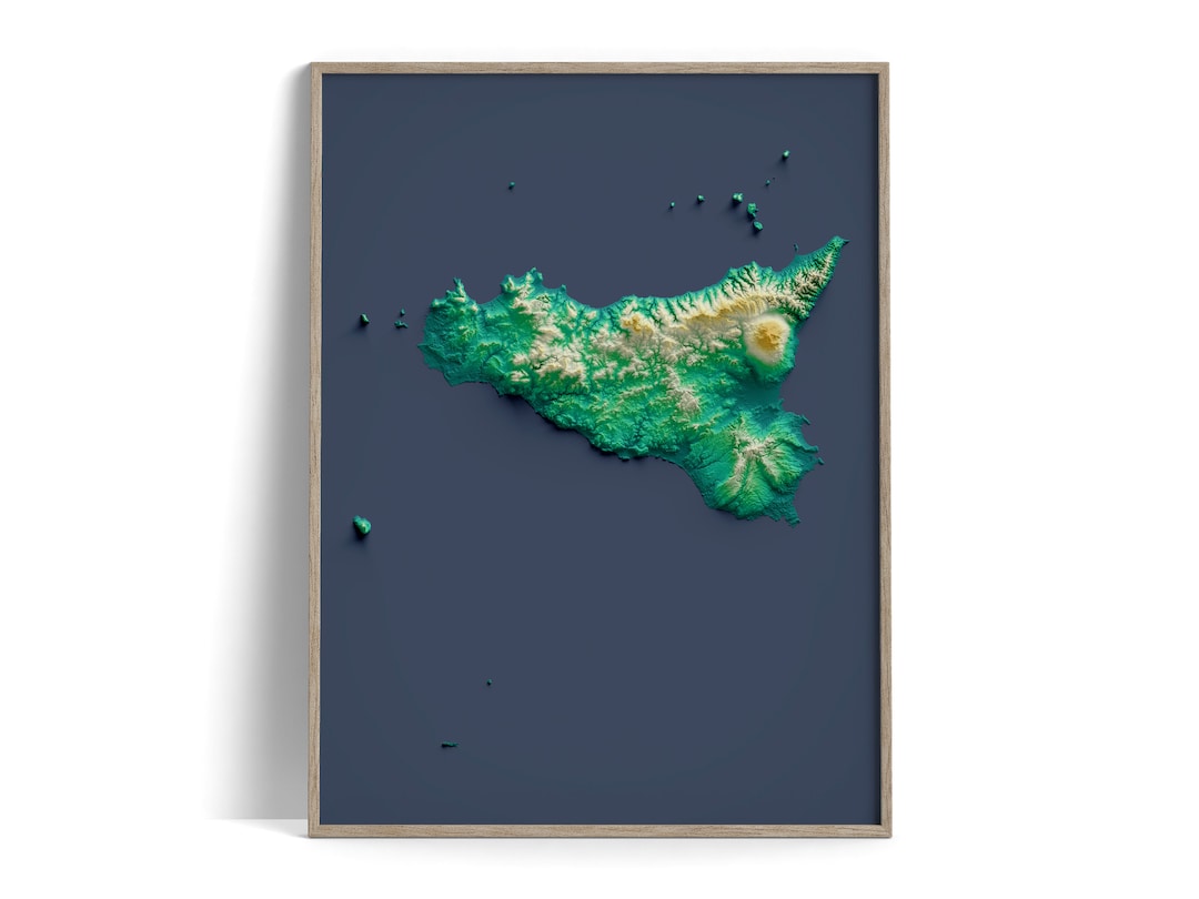 Sicily, Italy Elevation Map viridis 2D Poster Shaded Relief Map, Fine ...