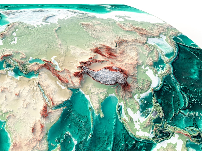 World Bathymetric Elevation Map geo 2D Poster Shaded Relief Map, Fine ...