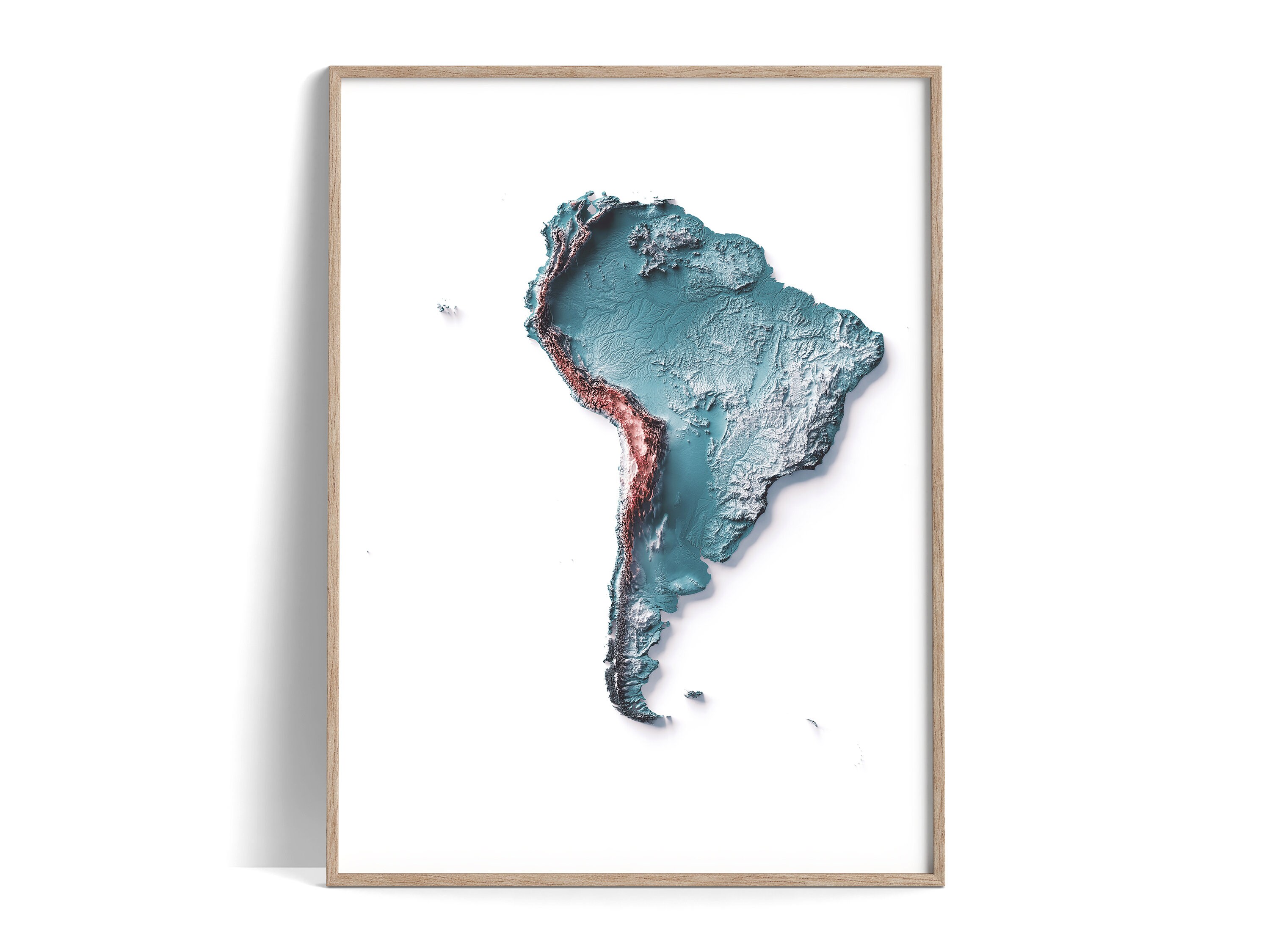 South America Elevation Map irid 2D Poster Shaded Relief Map, Fine Art ...