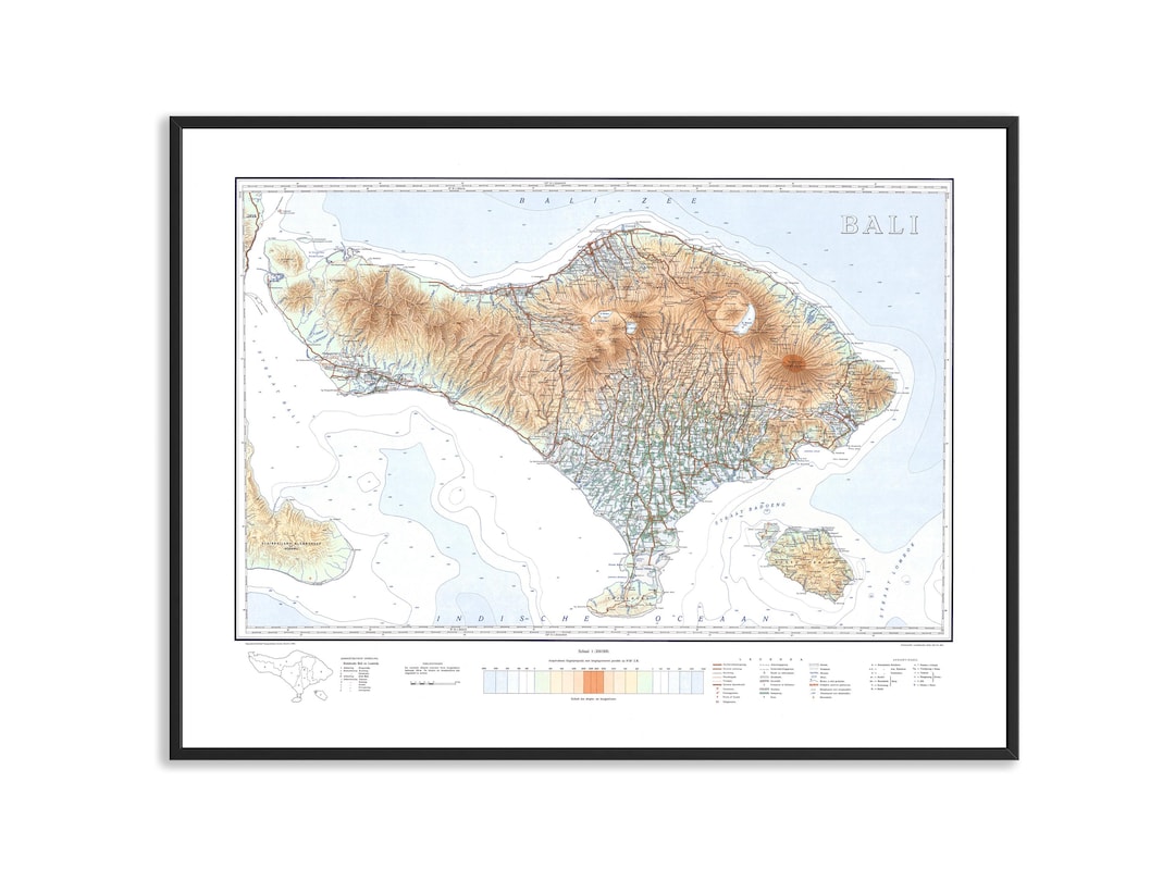 Bali (indonesia), Topographic Map 1935 - Vintage Reprint Poster, Wall ...