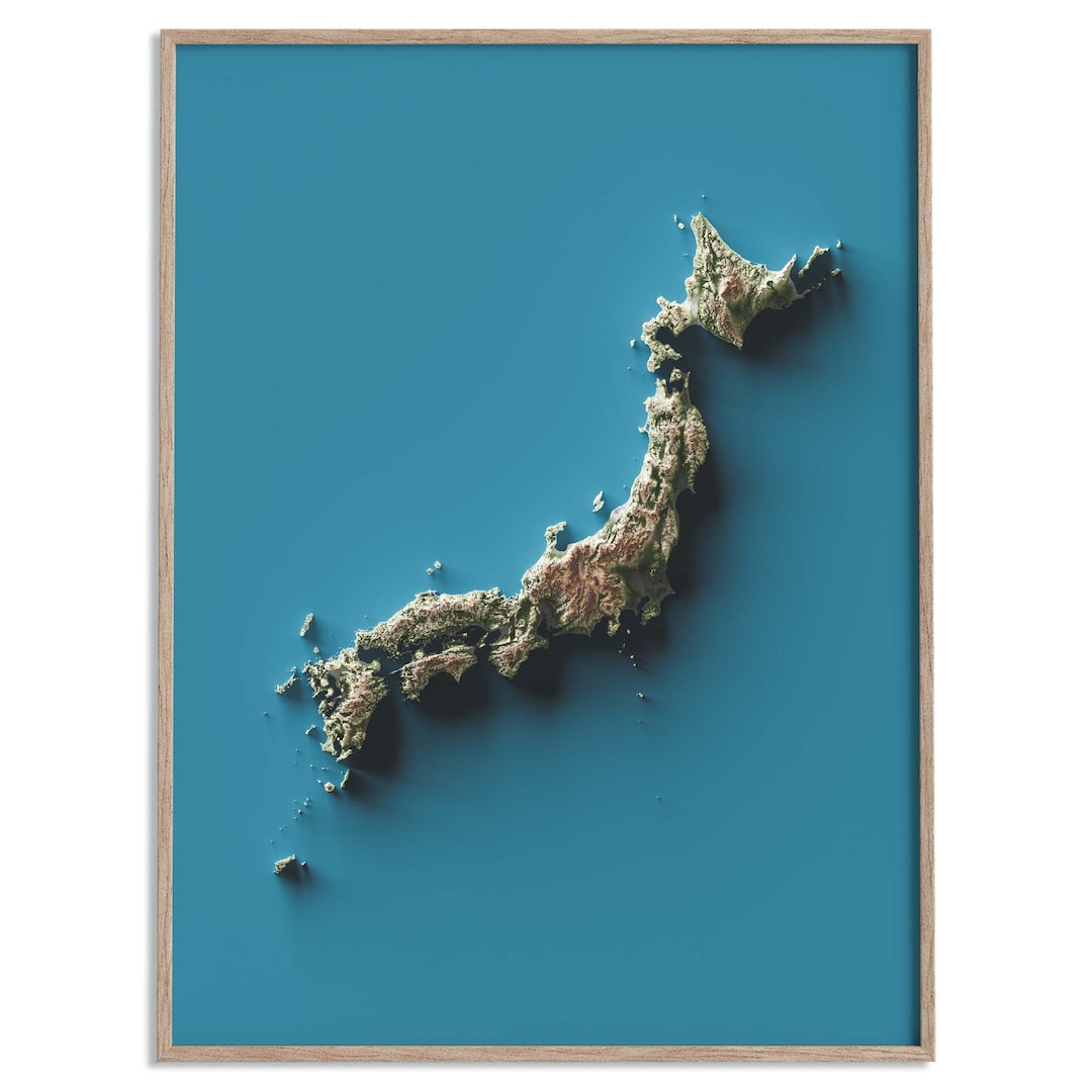 Japan Elevation Map (geolight) - 2D Poster Shaded Relief Map, Fine Art ...
