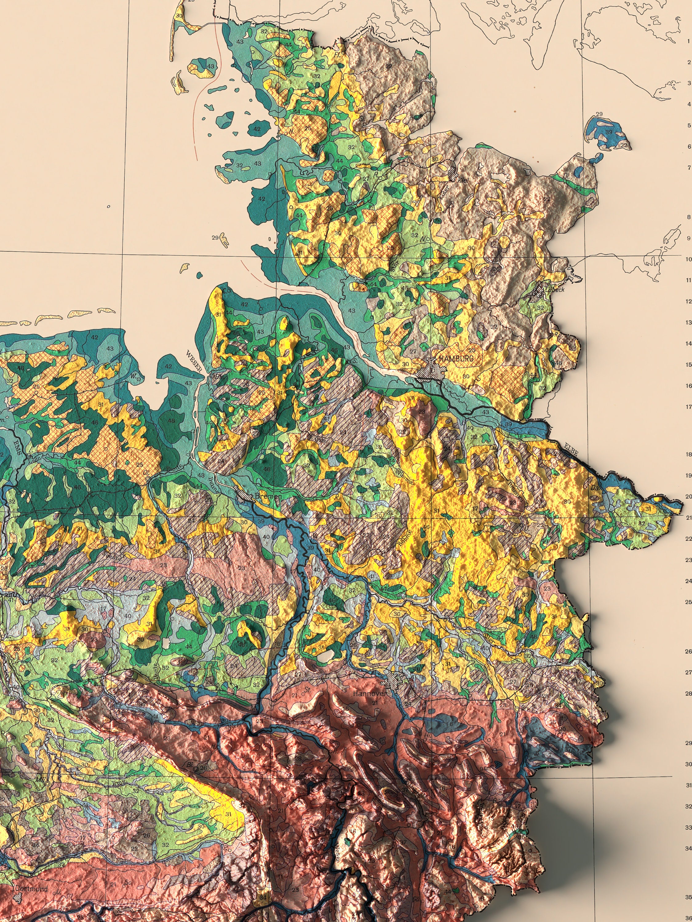 West Germany Soil Map of 1963 2D Poster Shaded Relief Map - Etsy