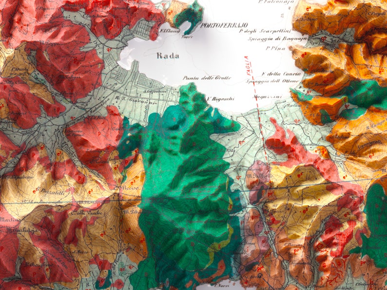 Elba Island italy Geological Map of 1884 2D Poster Shaded - Etsy