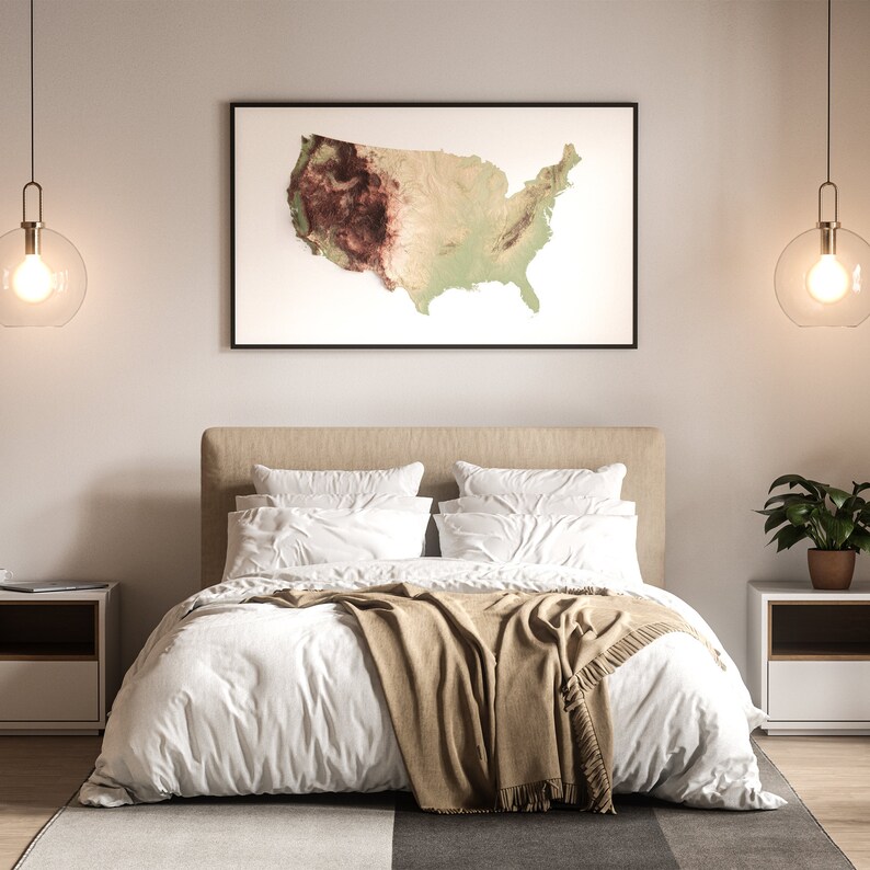 United States of America Elevation Map (geo) - 2D Poster Shaded Relief ...
